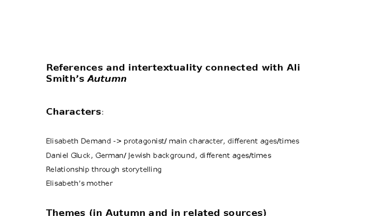 References in Ali Smith's Autumn: Intertextuality & Themes - Studeersnel
