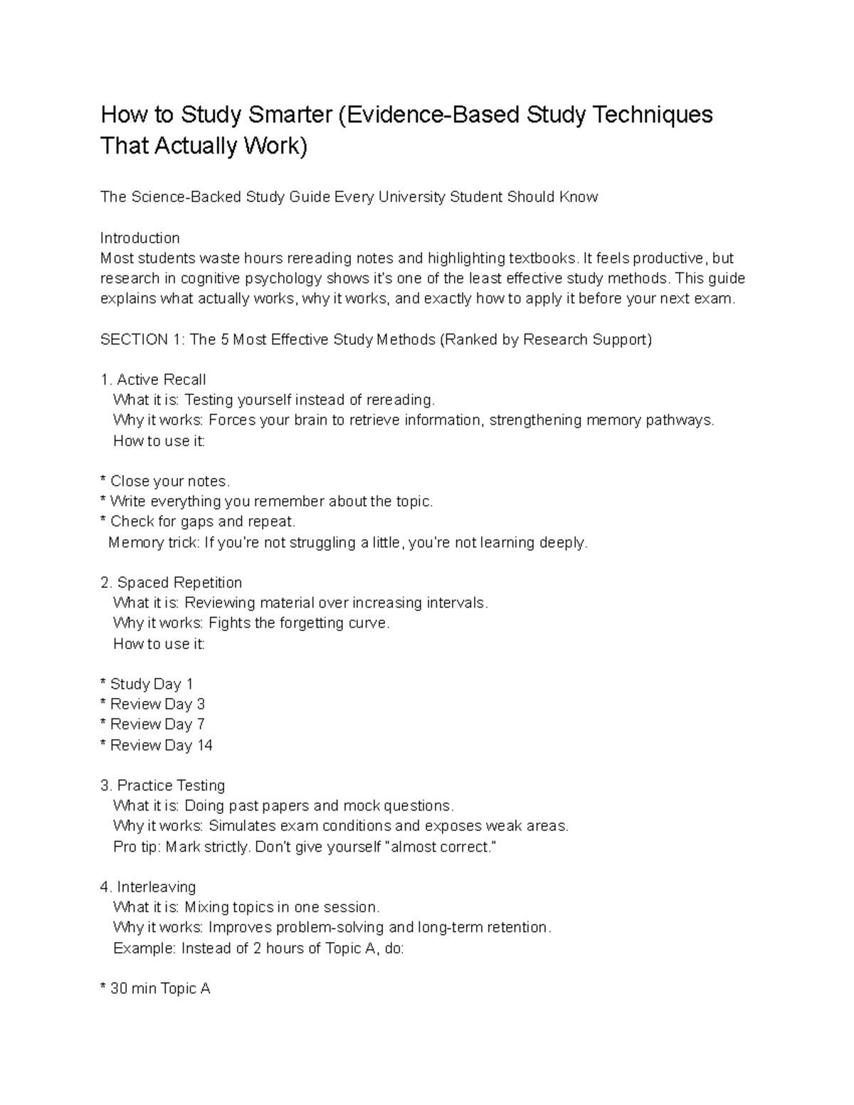 Effective Study Techniques for University Students (Study Guide) - Studocu