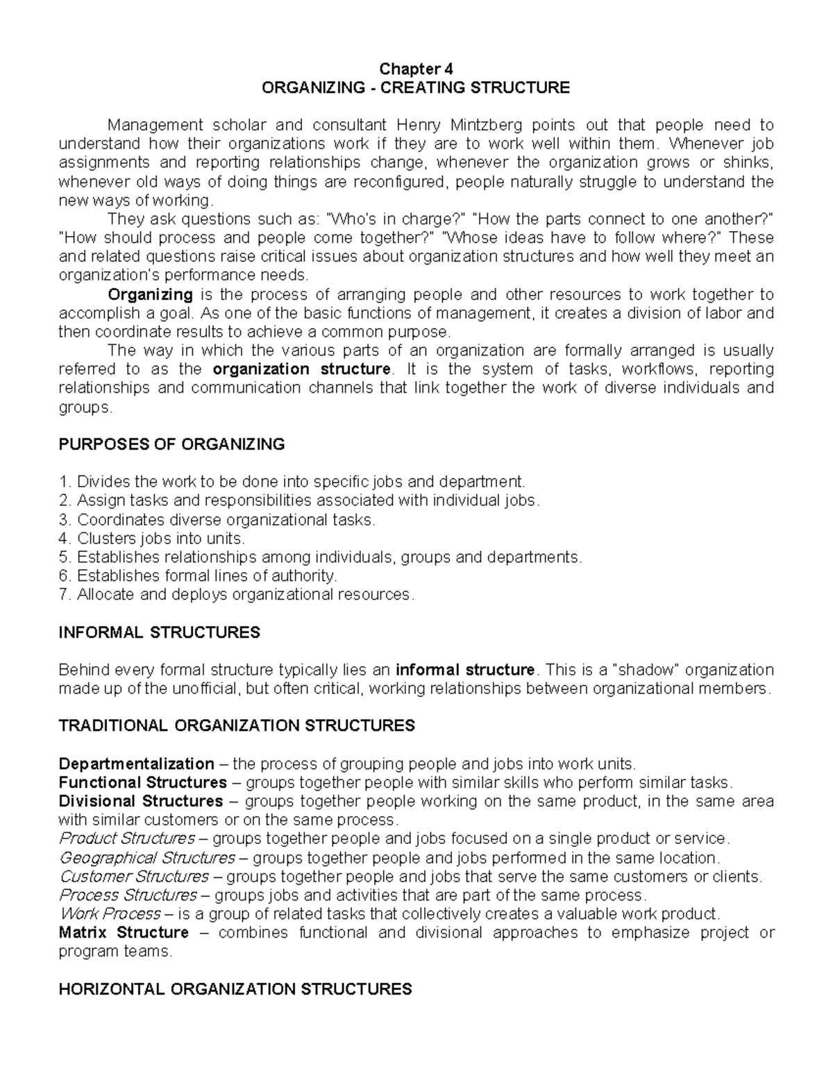 Iom Module Lecture Notes For Specific Subject Chapter 4 Organizing Creating Structure