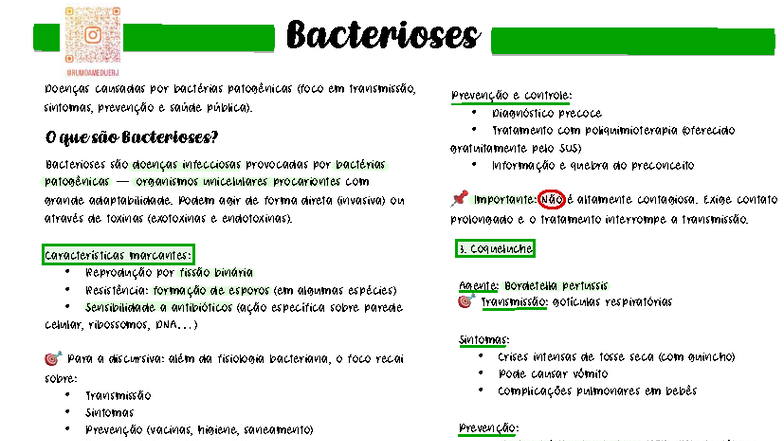 Bacterioses: Transmissão, Sintomas e Prevenção - @rumoameduerj - Studocu