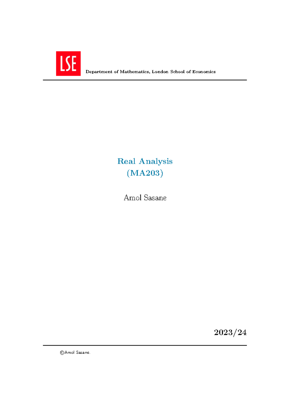 MA203 Real Analysis Lecture Notes - Comprehensive Overview - Studocu