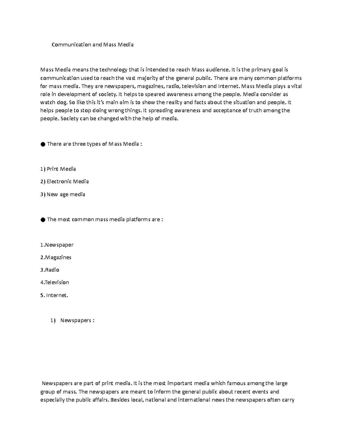 COMM 101: Understanding the Role of Mass Media in Society - Studocu