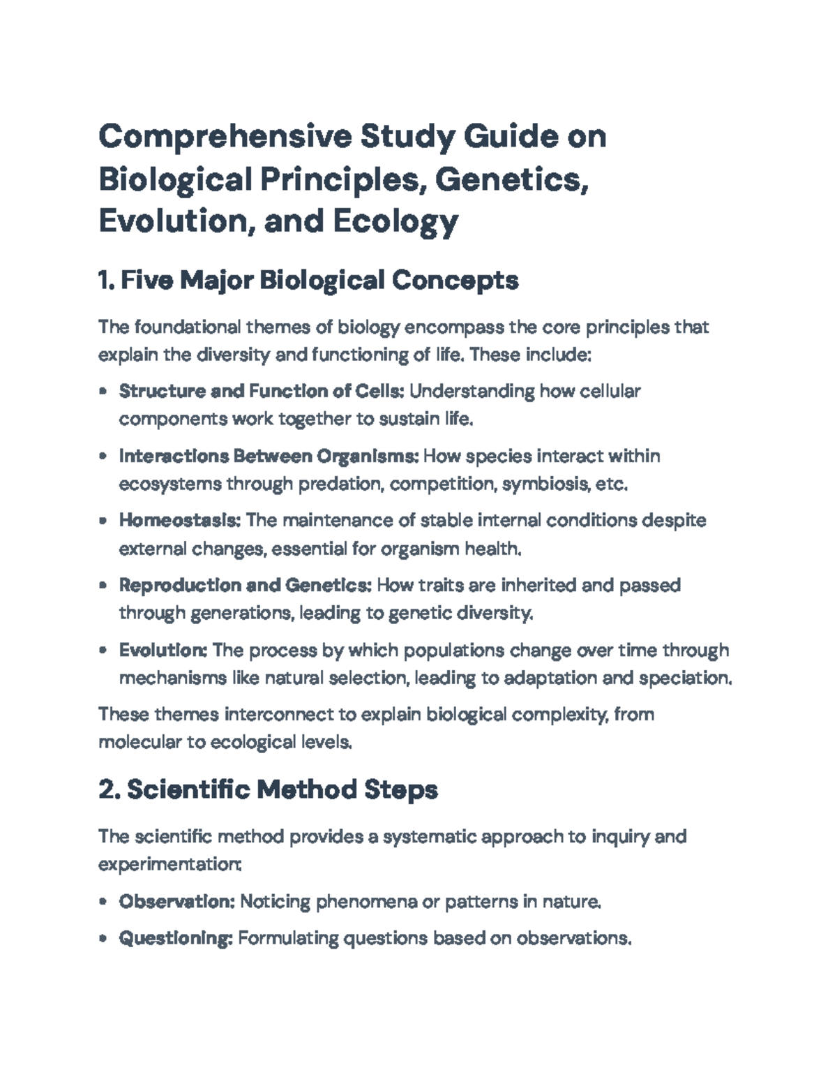 Comprehensive Study Guide on Biological Principles (BIOL 101): Key ...