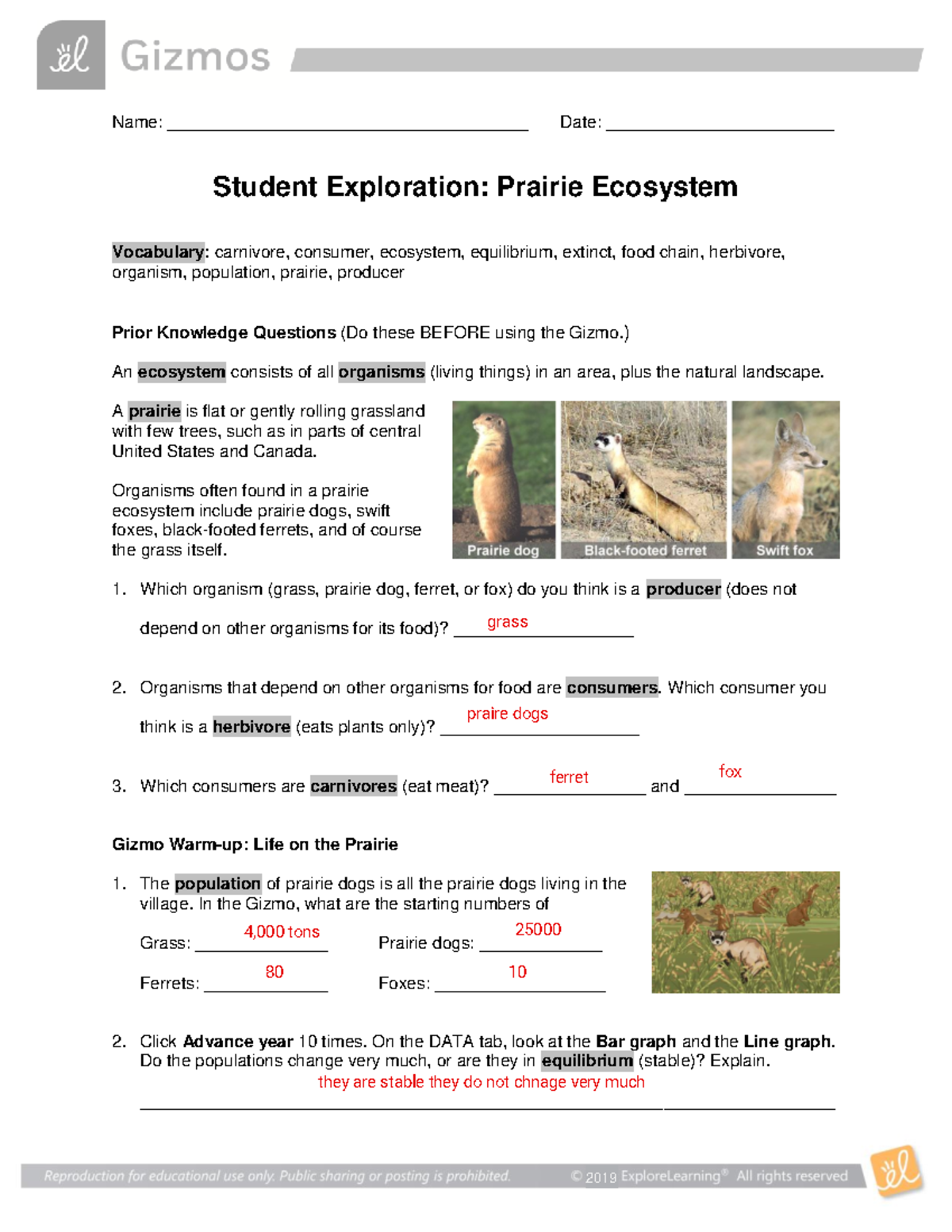 Prairie Ecosystem SE - Student Exploration Guide and Activities - Studocu