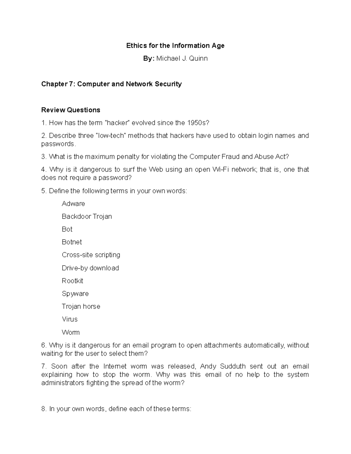 Computer and Network Security In Class Exercises Review and Discussion ...
