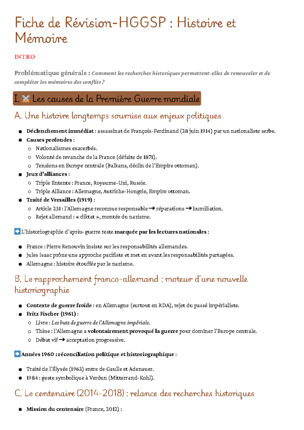 Fiche de Révision - HGGSP Histoire et Mémoire: Conflits et Mémoires - Studocu