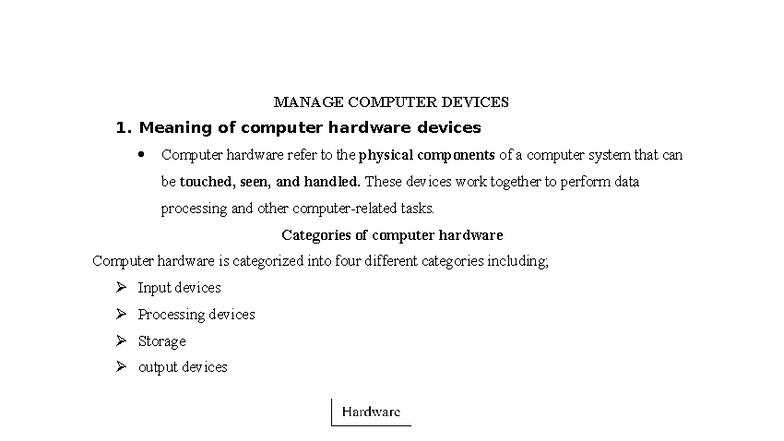 Manage Computer Devices: Understanding Hardware Components - Studocu