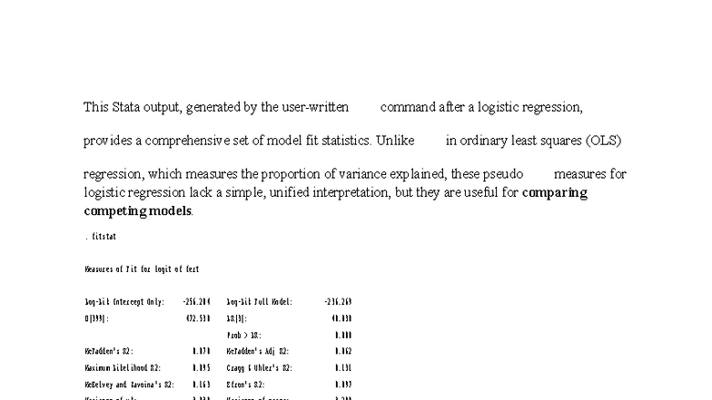 Stata Output Interpretation: Logistic Regression Model Fit Statistics ...