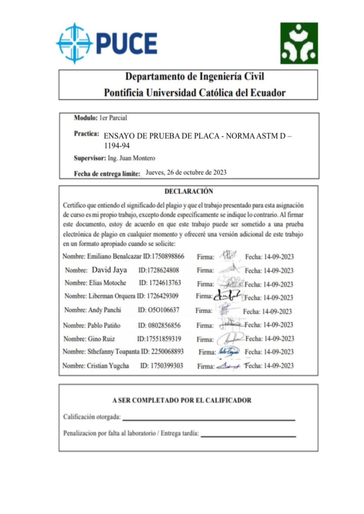 Ensayo de placa ASTM D 1194-94: Análisis de capacidad de carga y ...