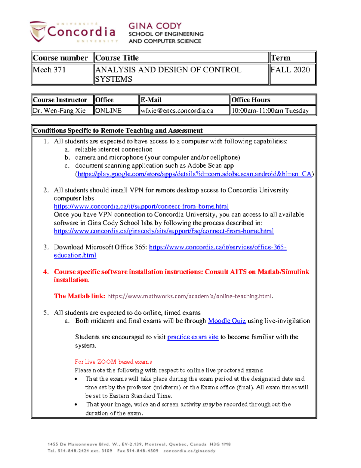 Course Outline Mech 371 2020F - Course number Course Title Term Mech ...