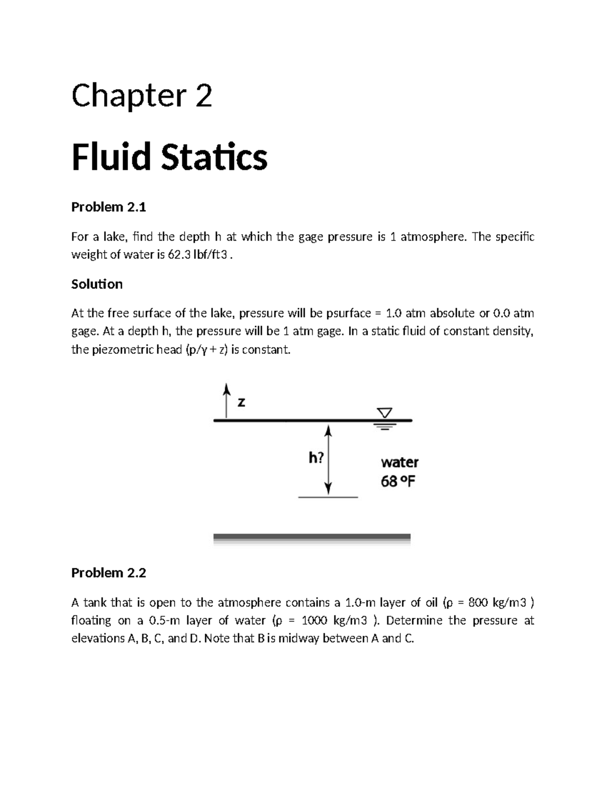 Fluid Statics: Chapter 2 Problems & Solutions (ENGR 101) - Studocu