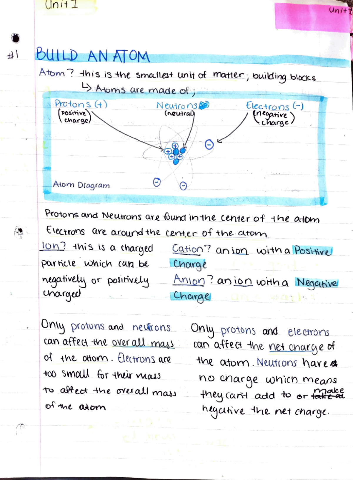 Chem 101 - Unit 1 Atom Structure and Properties Notes - Studocu