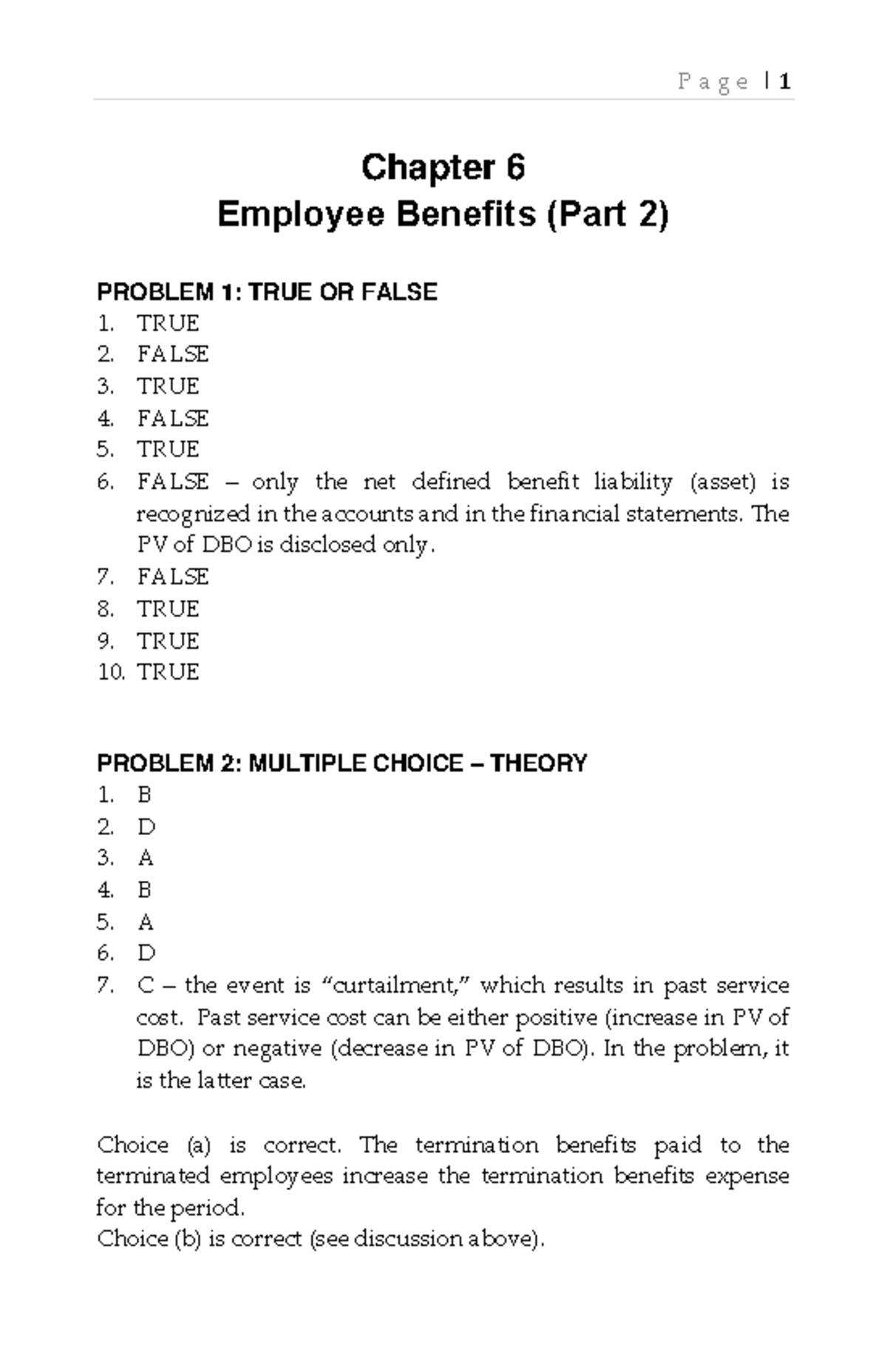 SOL. MAN. Chapter 6 Employee Benefits: True/False & MCQ Solutions 2021 ...