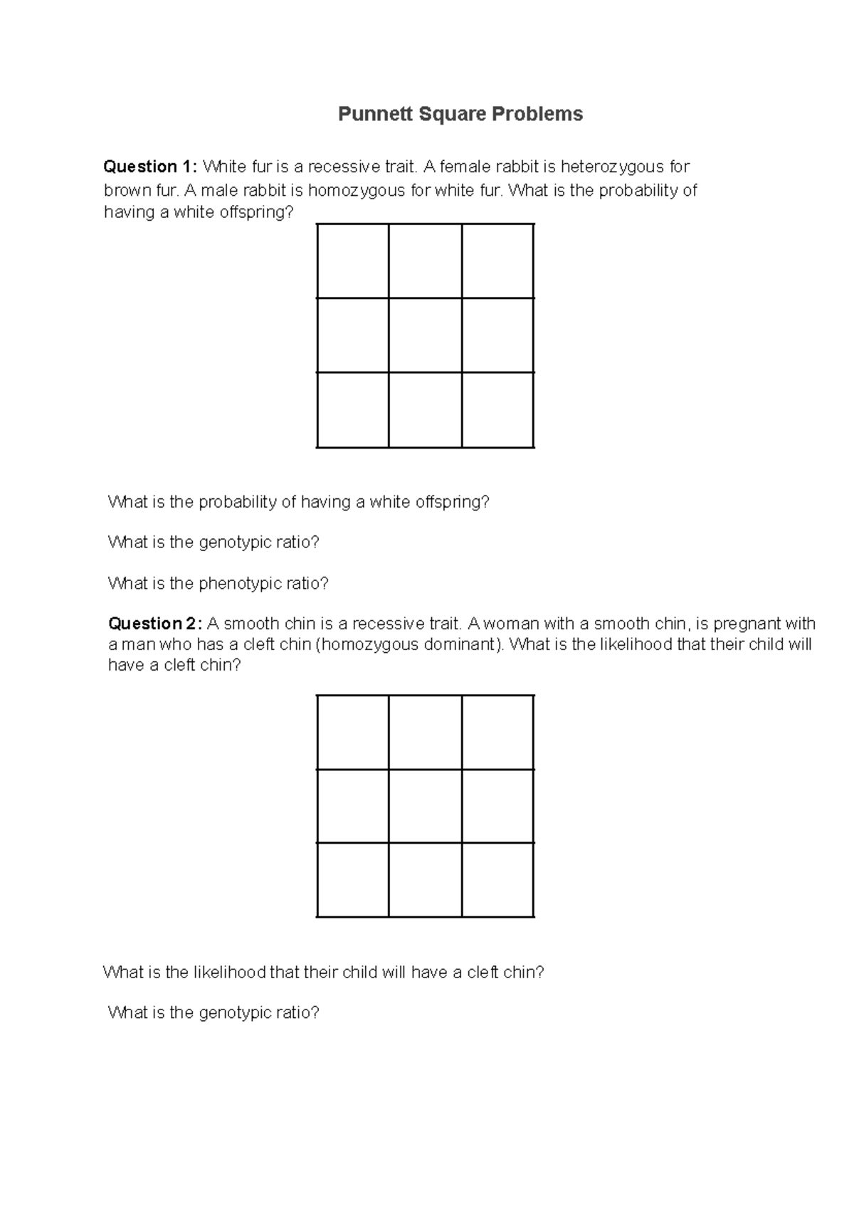 Punnett Square Problems - Genetics Questions and Solutions - Studocu