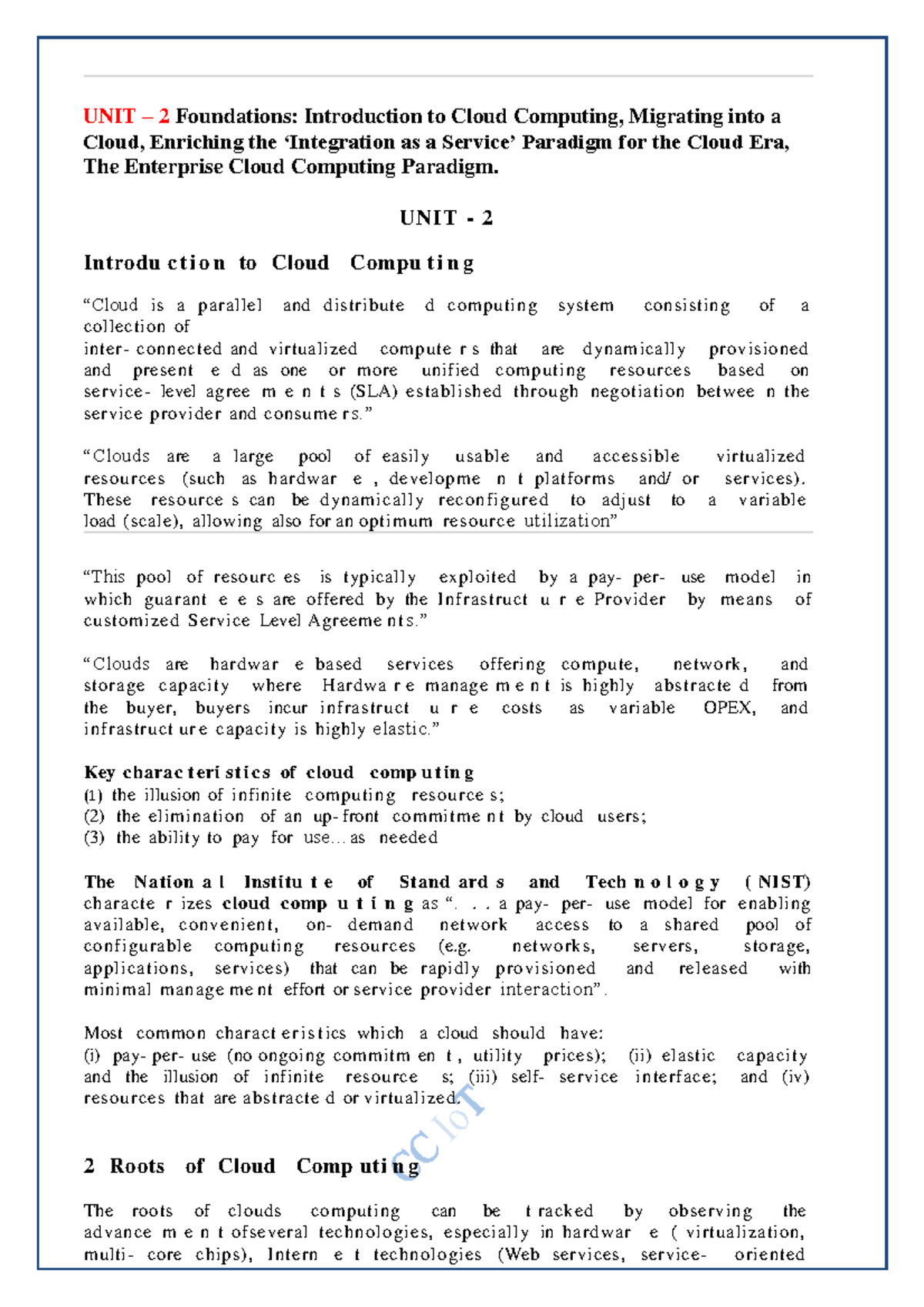 CC Unit 2 - Cloud Computing Foundations: Comprehensive Notes - Studocu