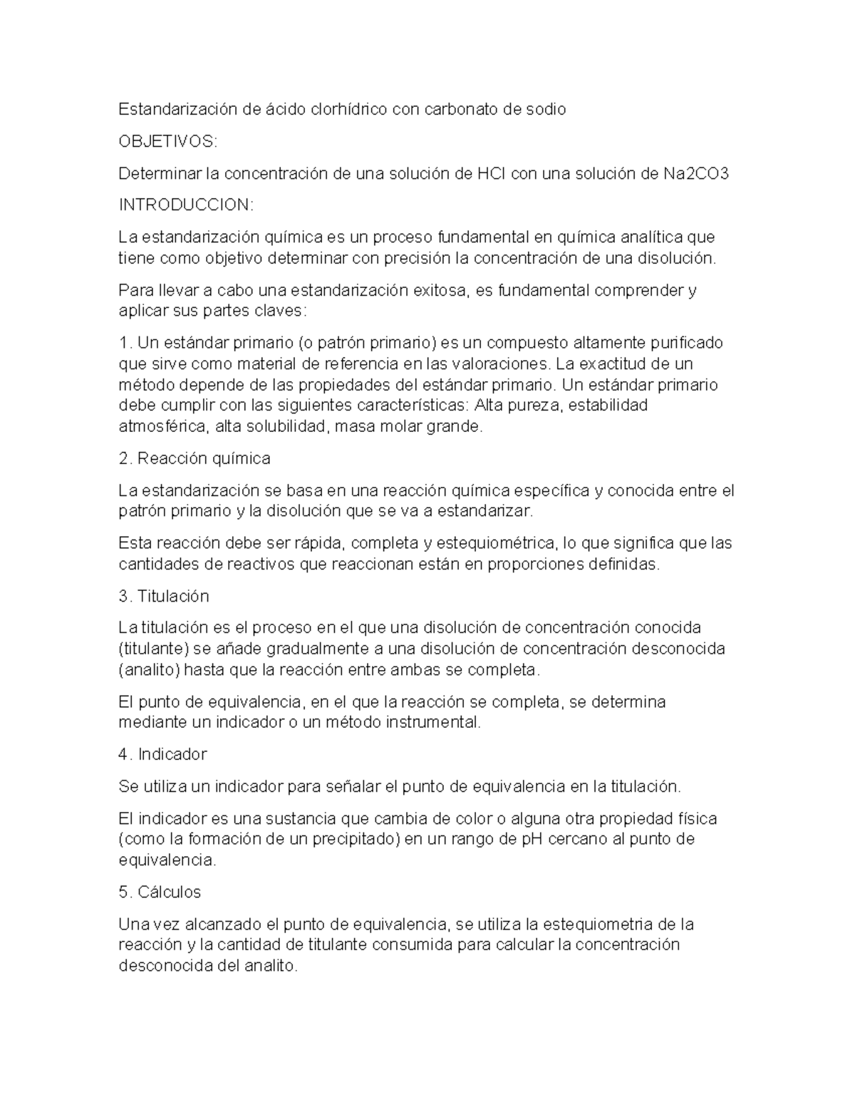 Estandarización de HCl con Na2CO3: Metodología y Resultados - Studocu