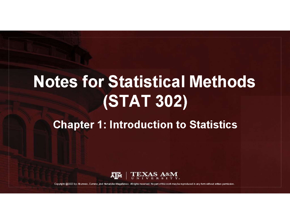 Notes for Statistical Methods (STAT 302) Chapter 1: Intro to Statistics ...
