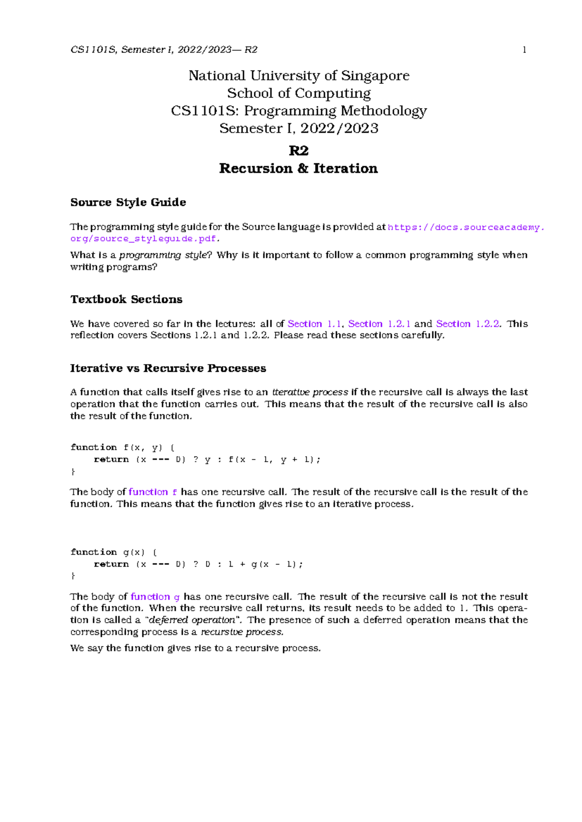 Reflection-R2 - notes - National University of Singapore School of ...
