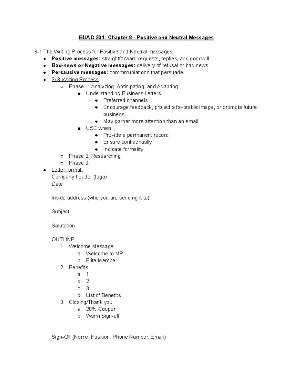 BUAD 201 Chapter 8 - Positive and Neutral Messages - BUAD 201: Chapter ...