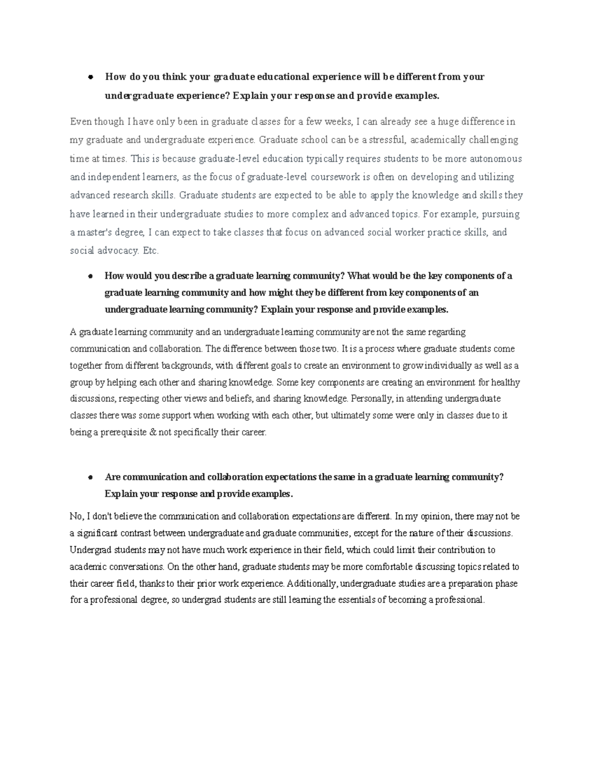 Graduate Student Experience: Insights on Learning Communities and ...