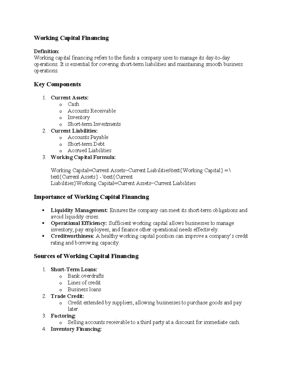 Working capital - wcf - Working Capital Financing Definition: Working ...