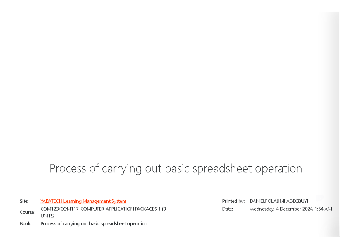 Basic Spreadsheet Operations Guide - APP PACKAGES 1 - Studocu