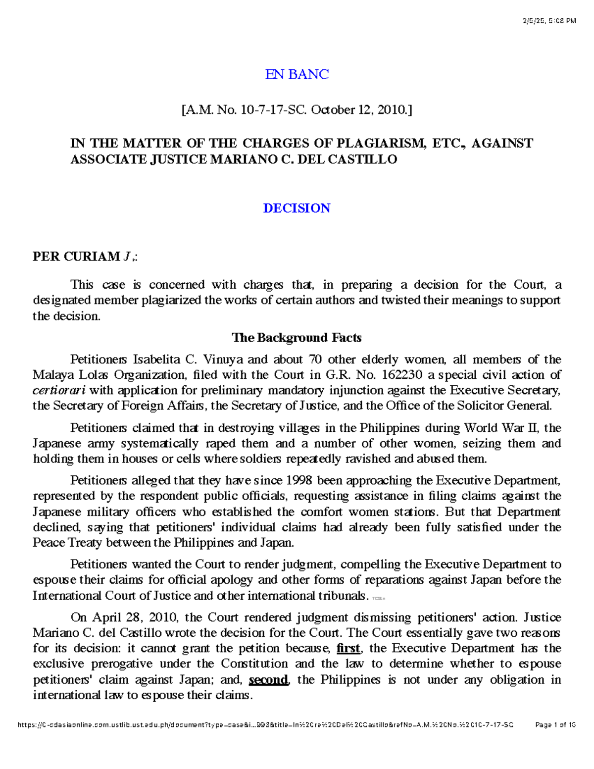 A.M. No. 10-7-17-SC: Decision on Plagiarism Charges Against Justice Del ...