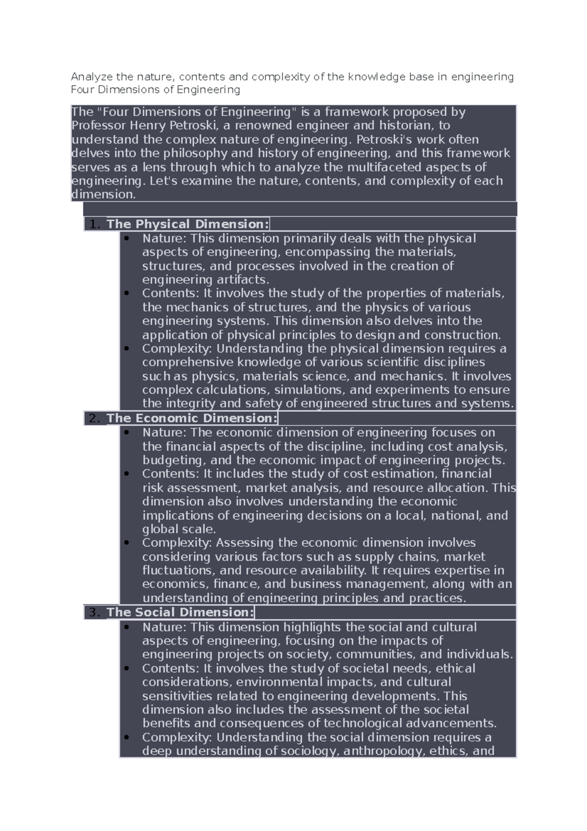 Four Dimensions of Engineering Analysis (ENG 101) - Studocu