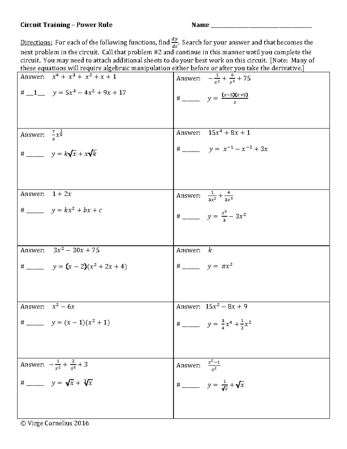 Power Rule Circuit Training: Find é for Functions - Studocu