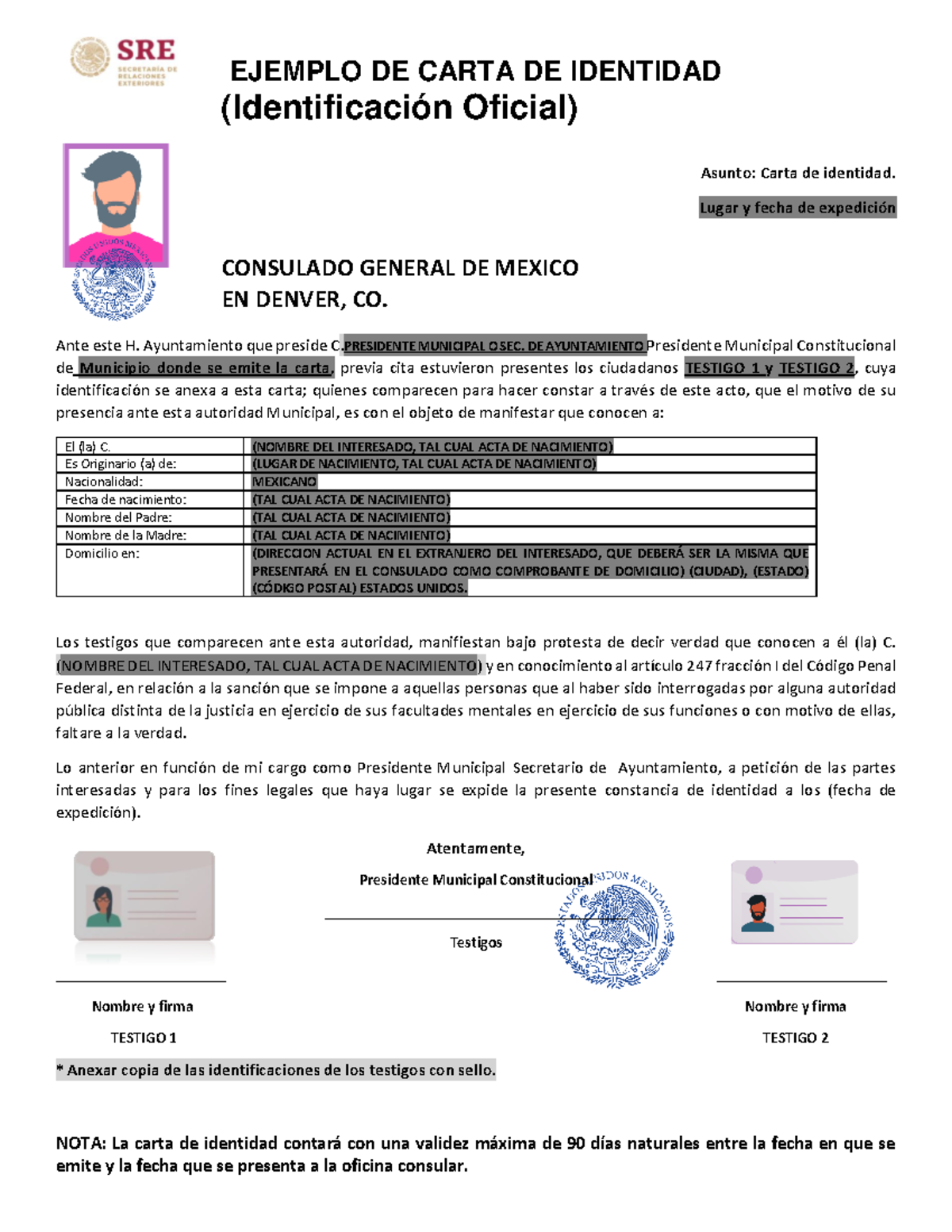 Ejemplo de Carta de Identidad Oficial - Consulado Mexicano 2020 - Studocu