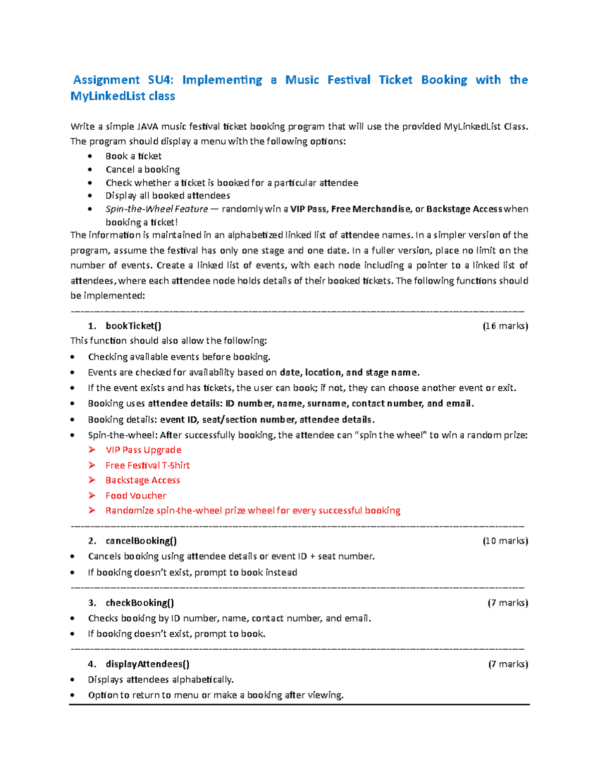 Assignment SU4: Implementing a Music Festival Ticket Booking System - Studocu