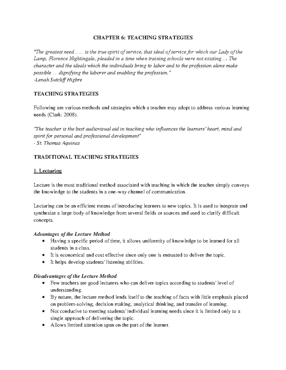 (3) Chapter 6 - CHAPTER 6: TEACHING STRATEGIES "The greatest need ...