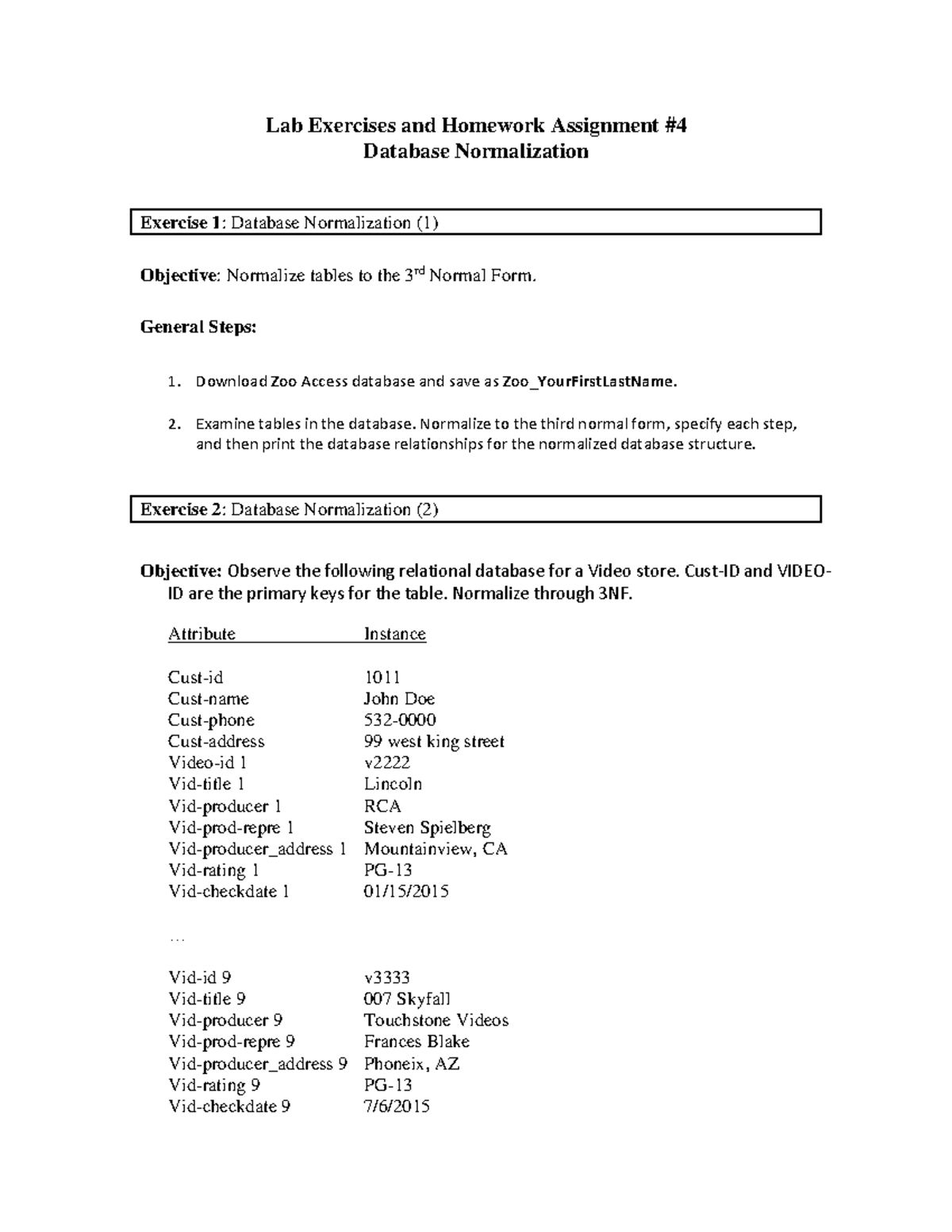 HW#4 - Database Normalization Lab Exercises and Assignment - Studocu