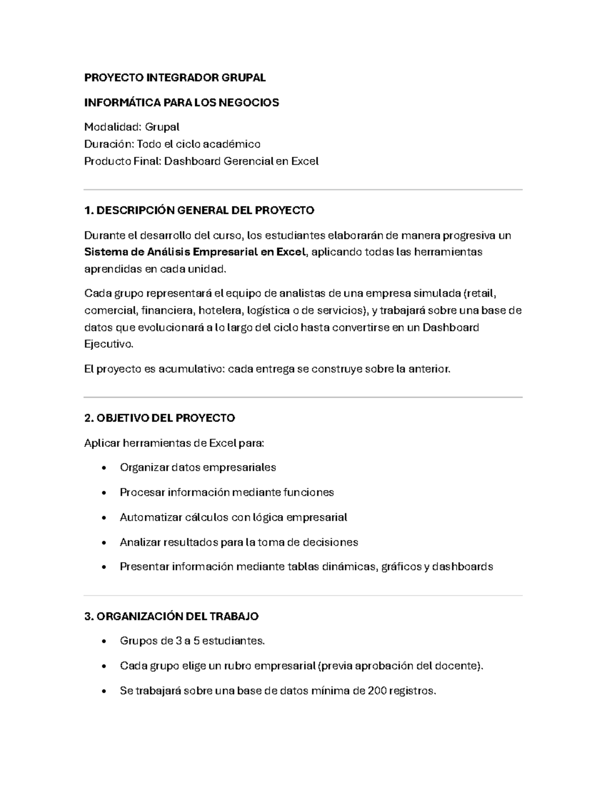 Proyecto Integrador Grupal: Dashboard Gerencial en Excel - Informática ...