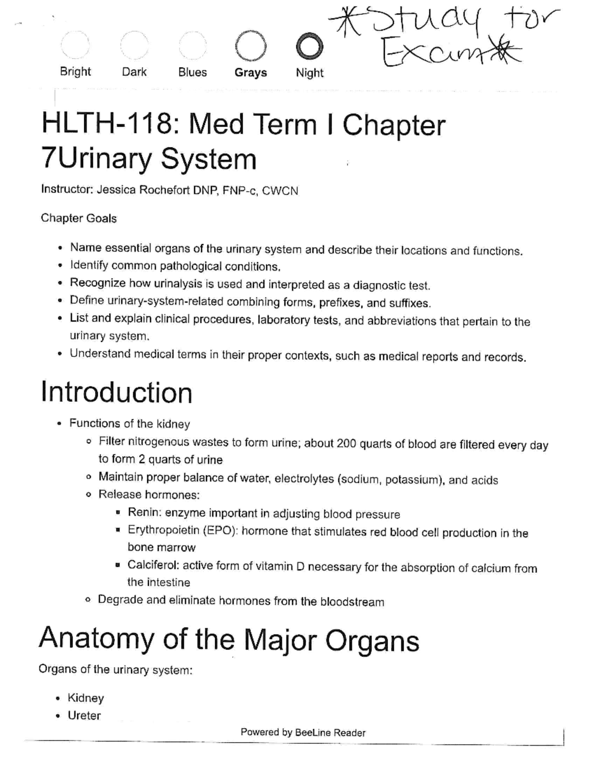 HLTH-118: Med Term I Chapter 7 - Urinary System - Studocu