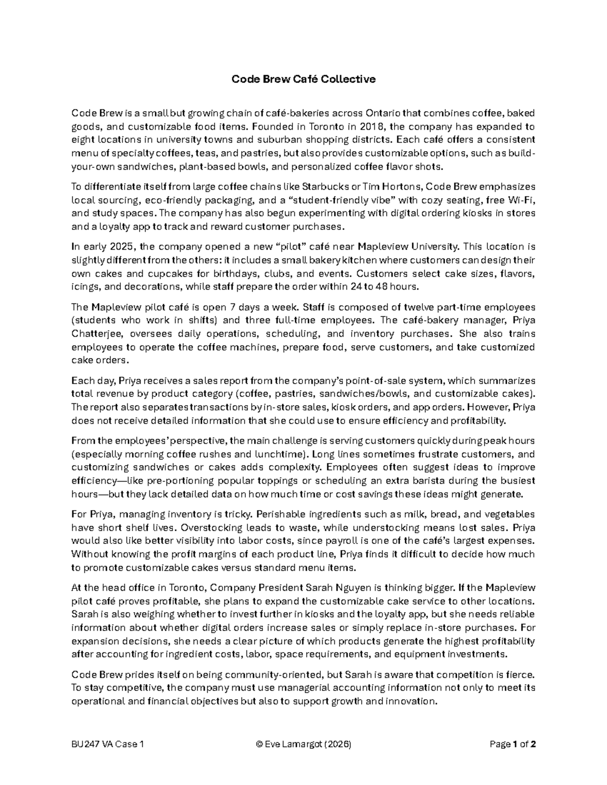Case Study: Code Brew Café Operations & Growth Strategies BU247 VA ...