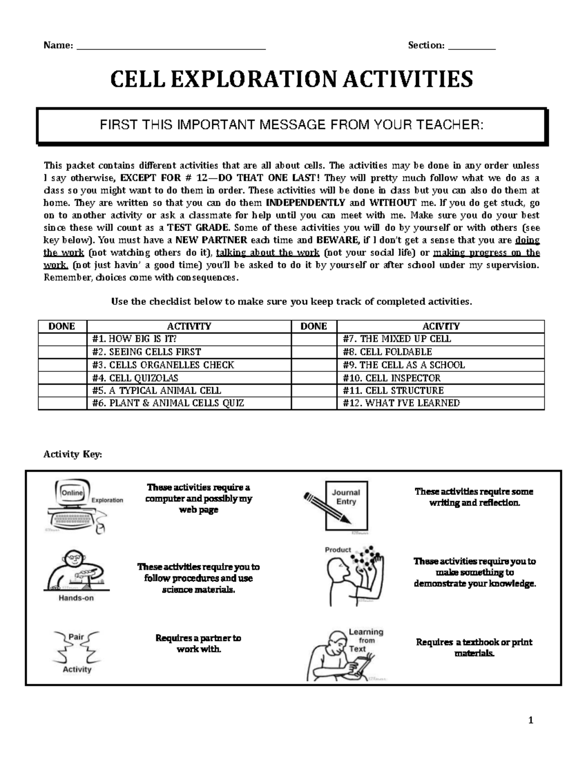 Cell Exploration Activities Packet (BIO101) - Studocu