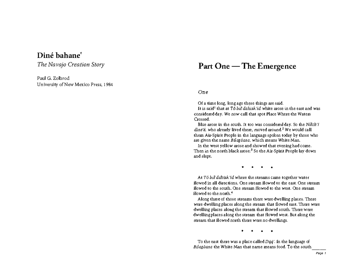 Diné Bahane': The Navajo Creation Story Analysis and Insights - One Of ...