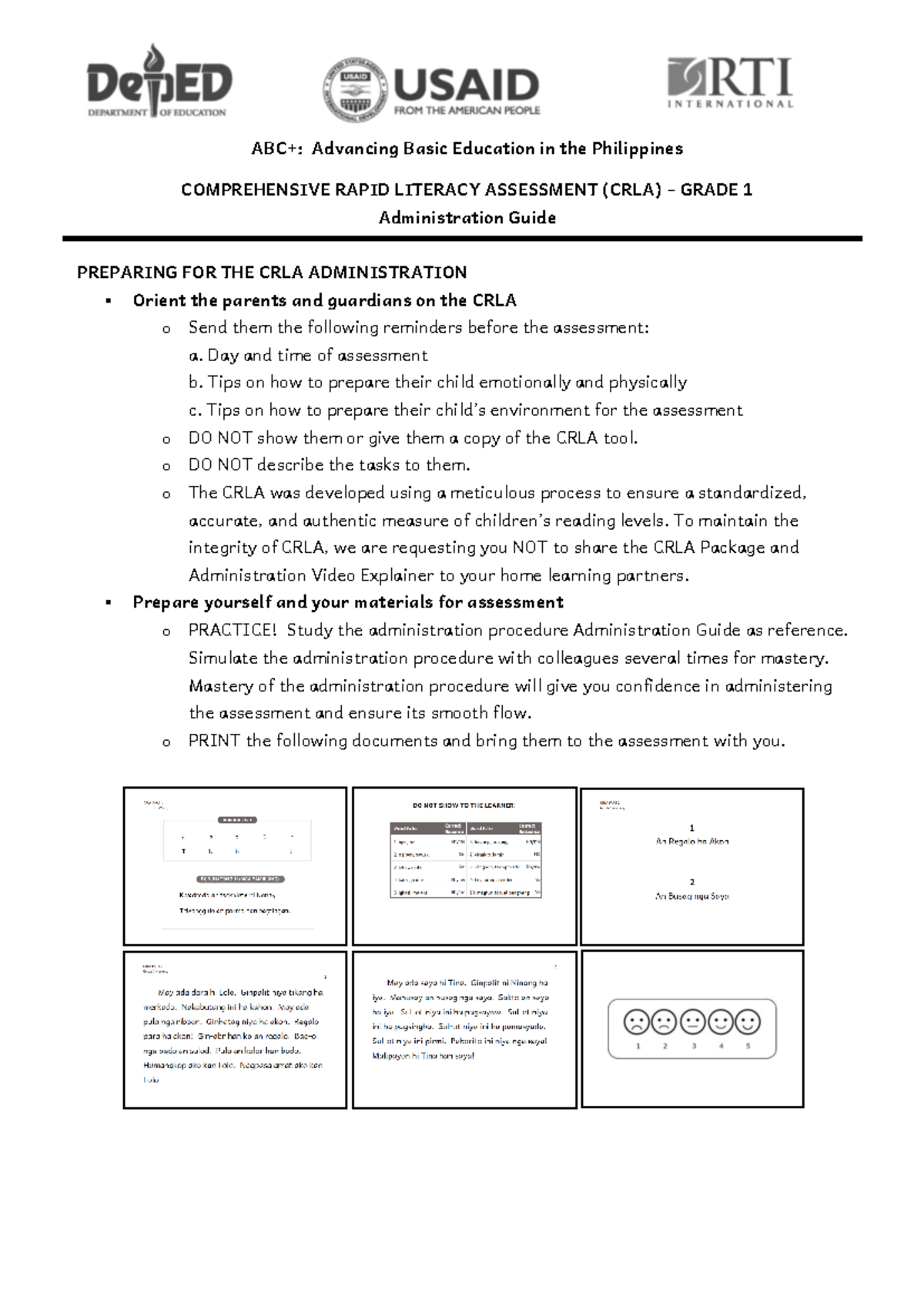 CRLA Administration Guide for Grade 1: Comprehensive Assessment ...
