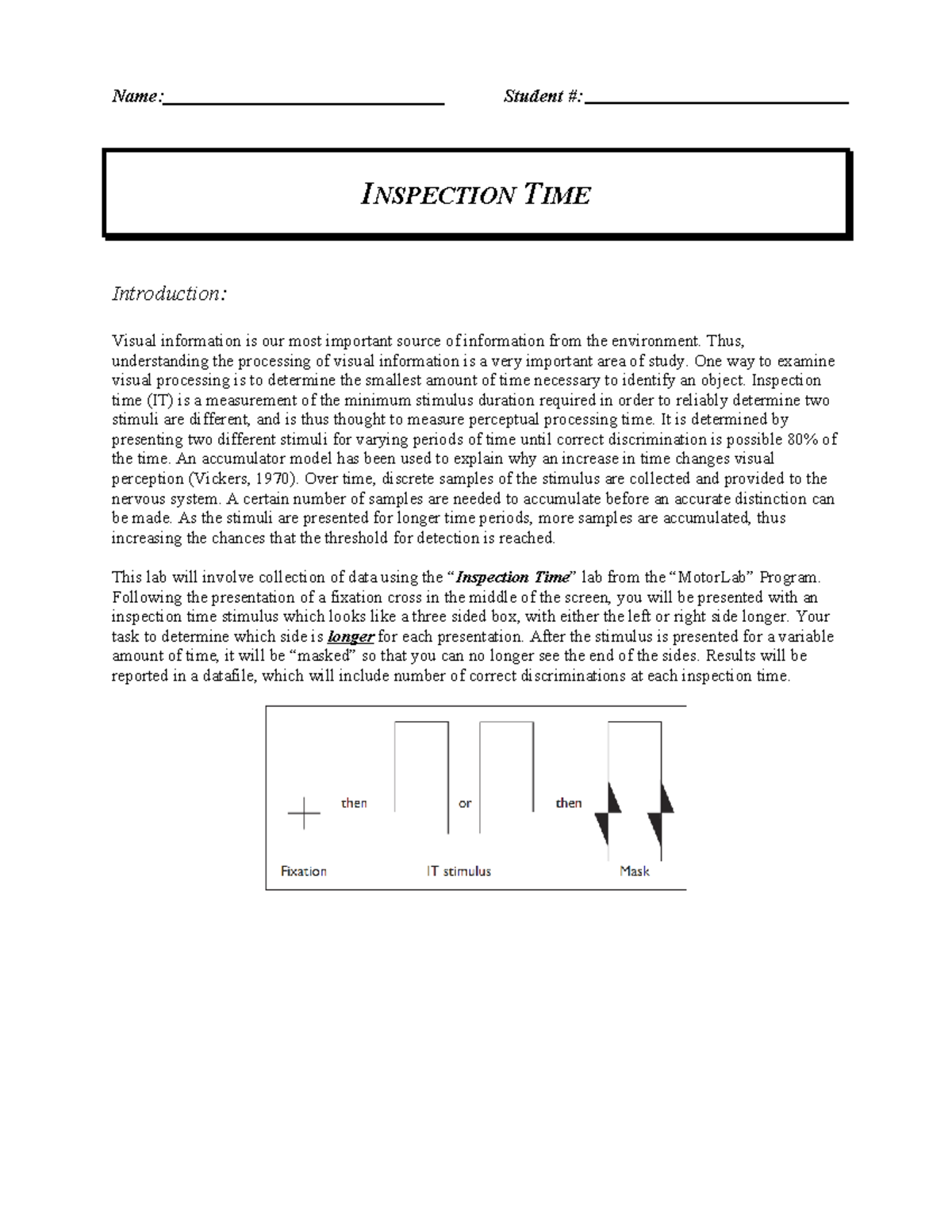 Inspection Time Lab Activity - Visual Processing Study - Studocu