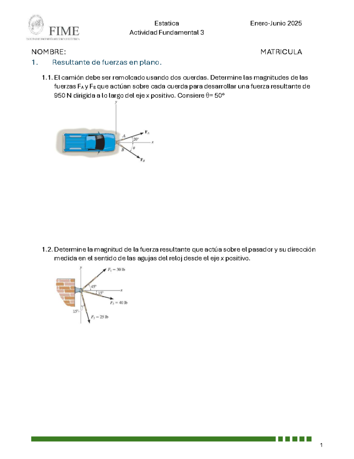 Estática AF1 - Ejercicios de Fuerzas y Equilibrio 2025 - Studocu