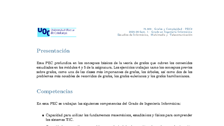 PEC2 Grafos y Complejidad: Ejercicios y Algoritmos 20252 - Studocu