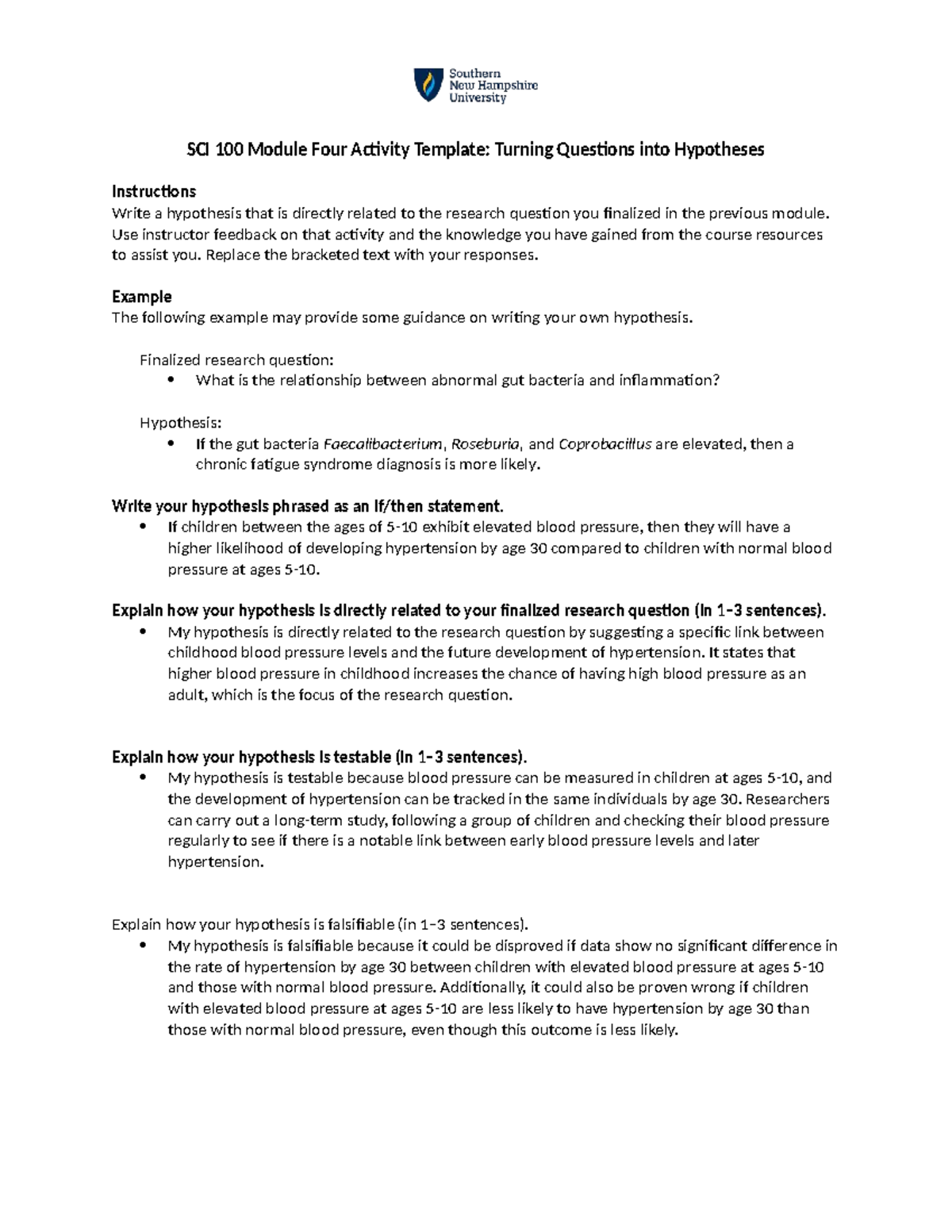 SCI 100 Module 4 Activity: Formulating Hypotheses from Questions - Studocu