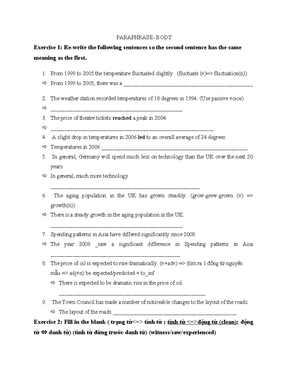 Paraphrase BODY Exercise 1 & 2 - IELTS Writing - Studocu