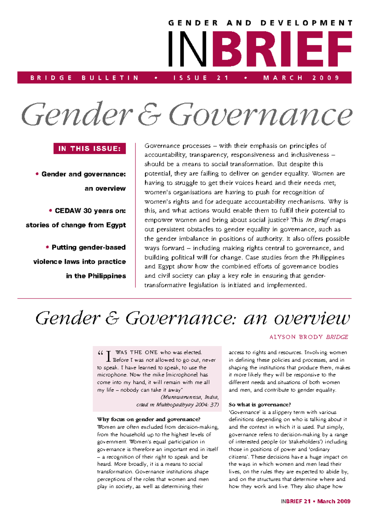 Gender Governance In Brief: Overcoming Barriers to Equality - Studocu