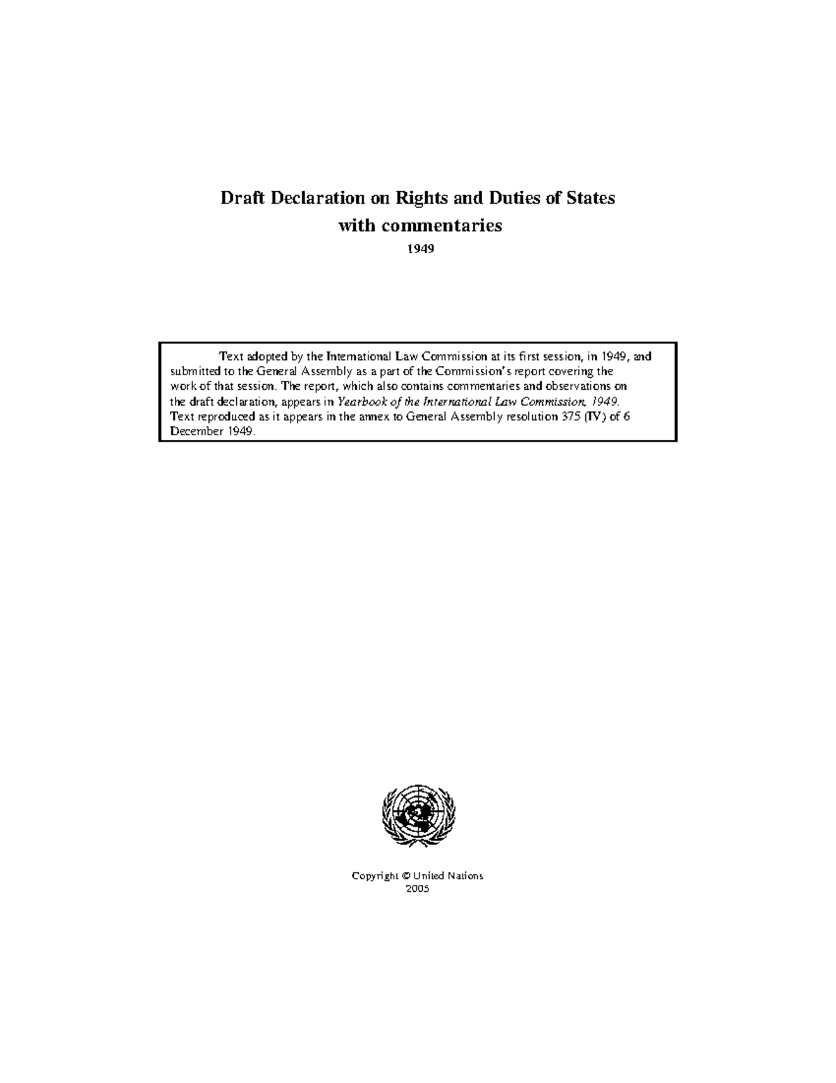 Draft Declaration on Rights and Duties of States (1949) with Commentary ...