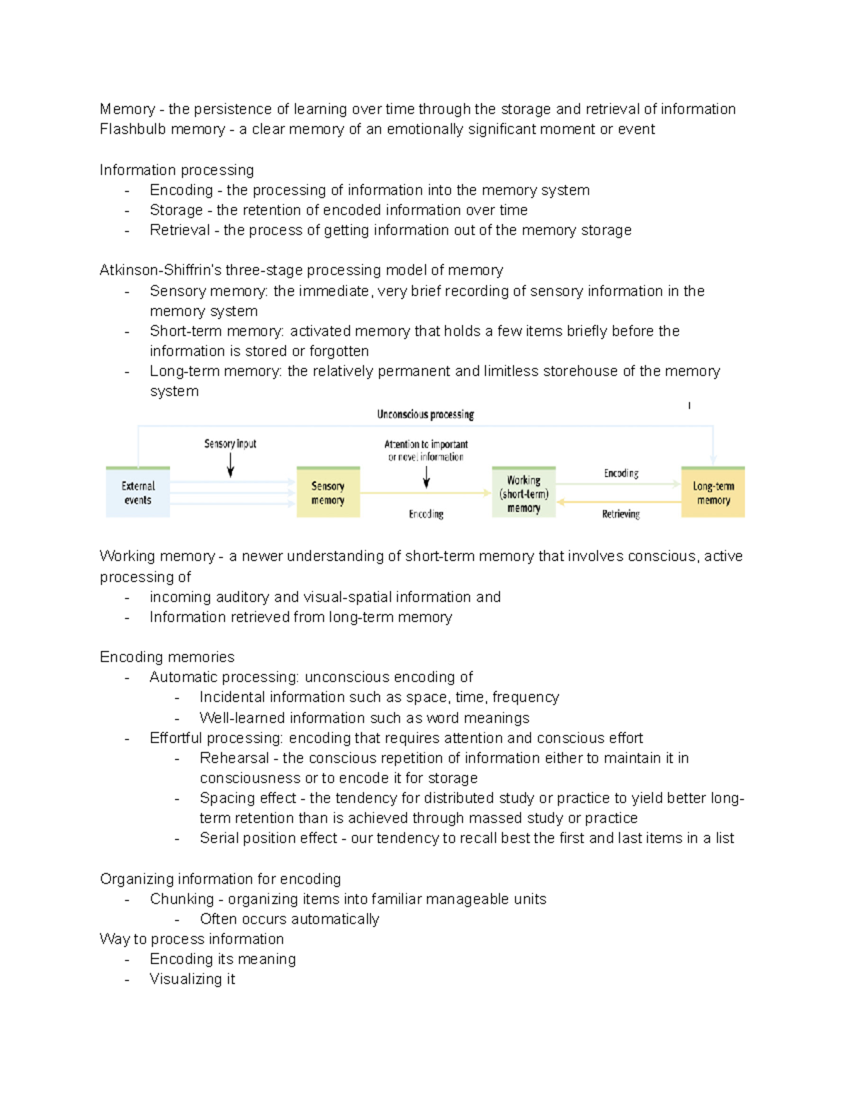 Psychology - chapter 8 notes - Memory - the persistence of learning ...