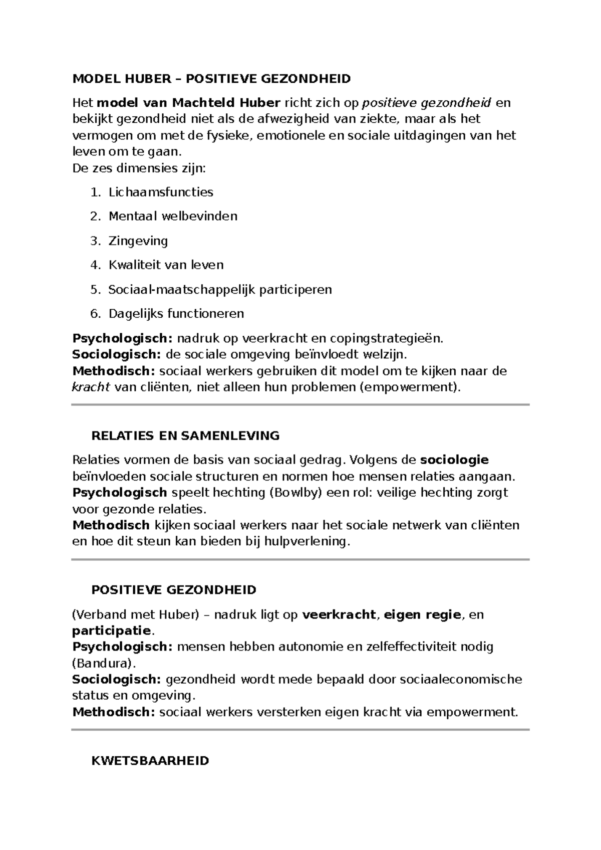 MODEL HUBER POSITIEVE GEZONDHEID: Inzichten en Toepassingen in Sociaal ...