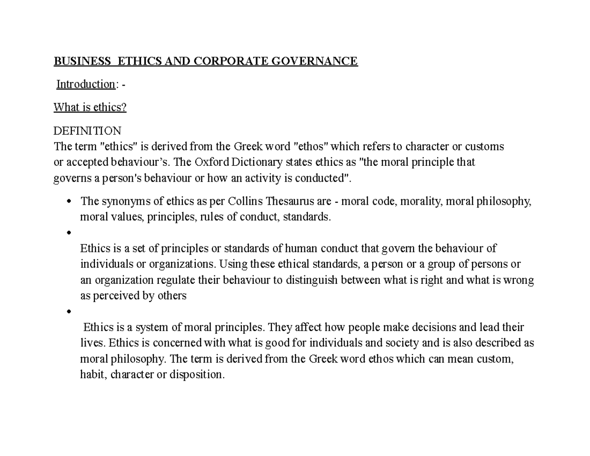BECG - Unit 1 - Overview of Business Ethics & Corporate Governance ...