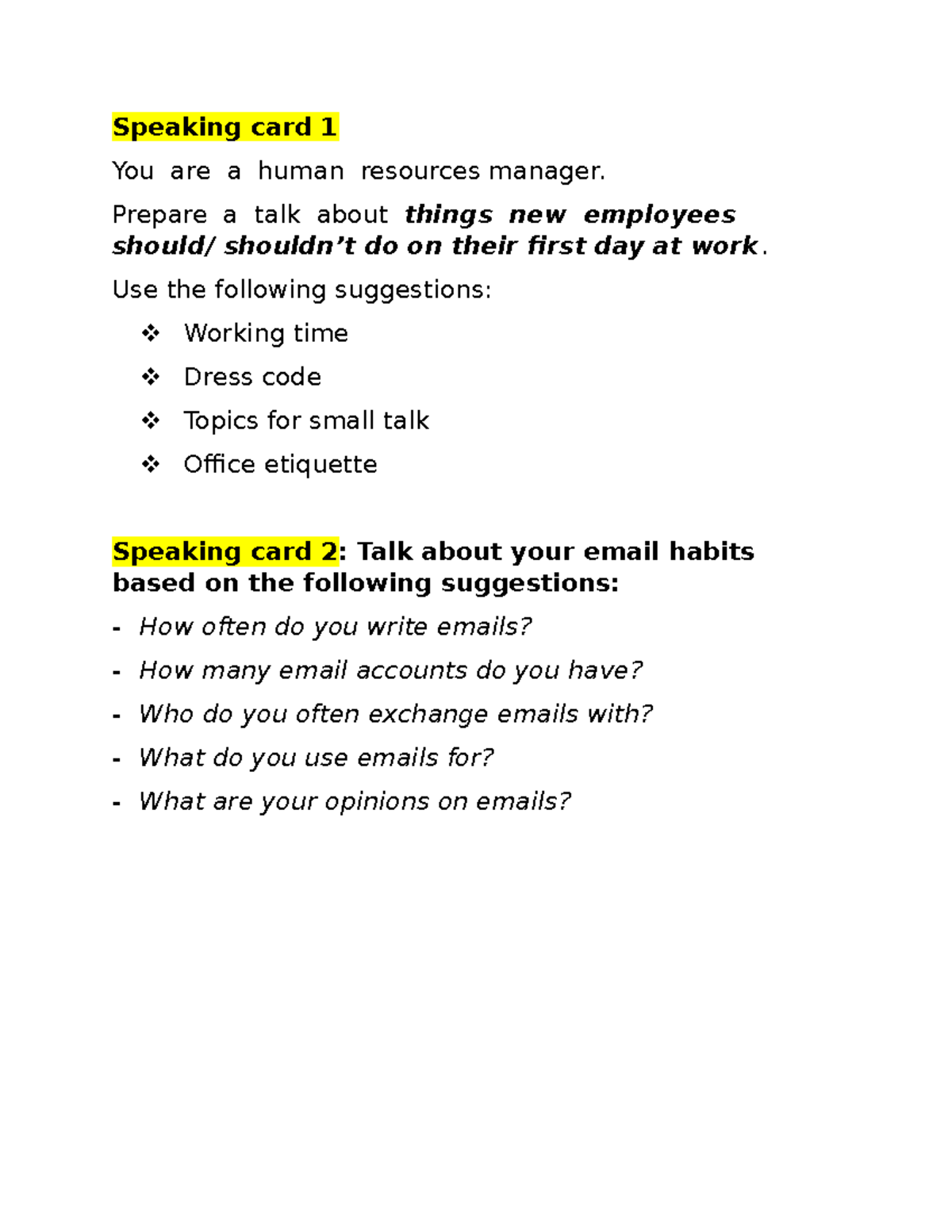 Speaking Task 3: Employee Etiquette & Communication Skills - Studocu